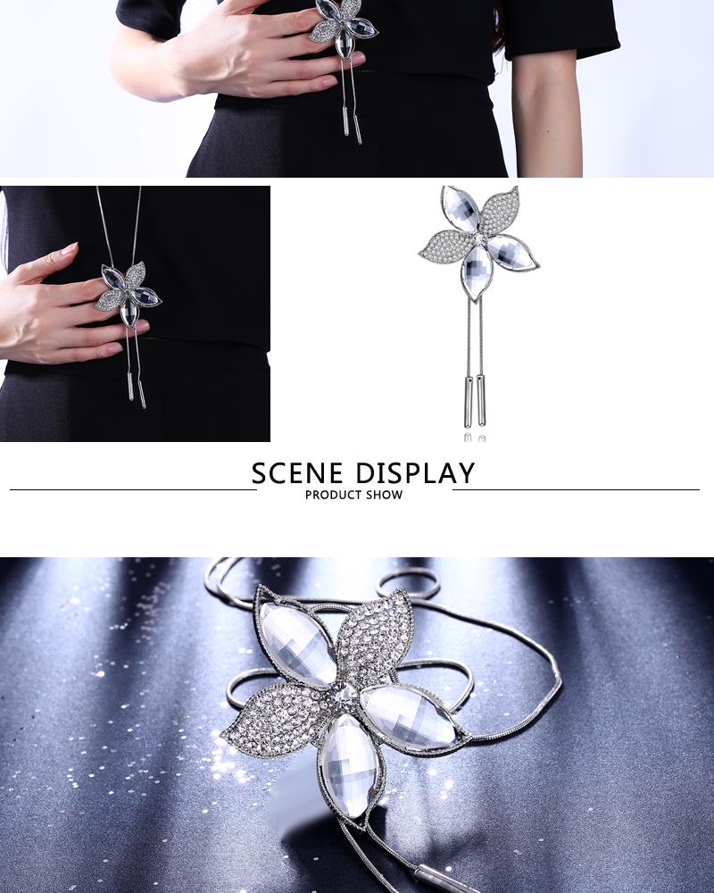 Wholesale Flower Zinc Alloy Glass Rhinestone Long Sweater Necklaces ...