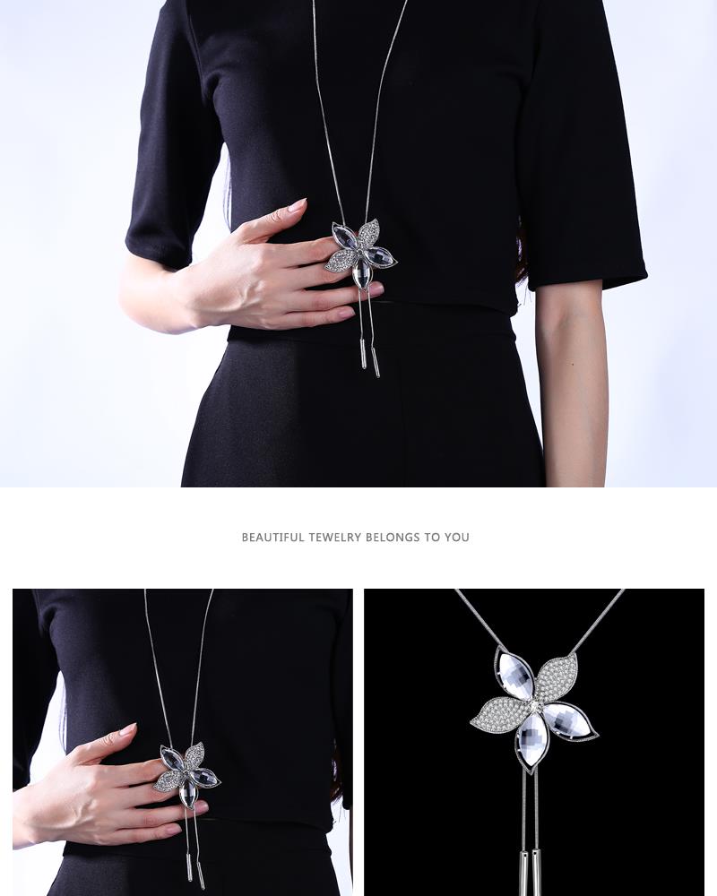 Wholesale Flower Zinc Alloy Glass Rhinestone Long Sweater Necklaces ...
